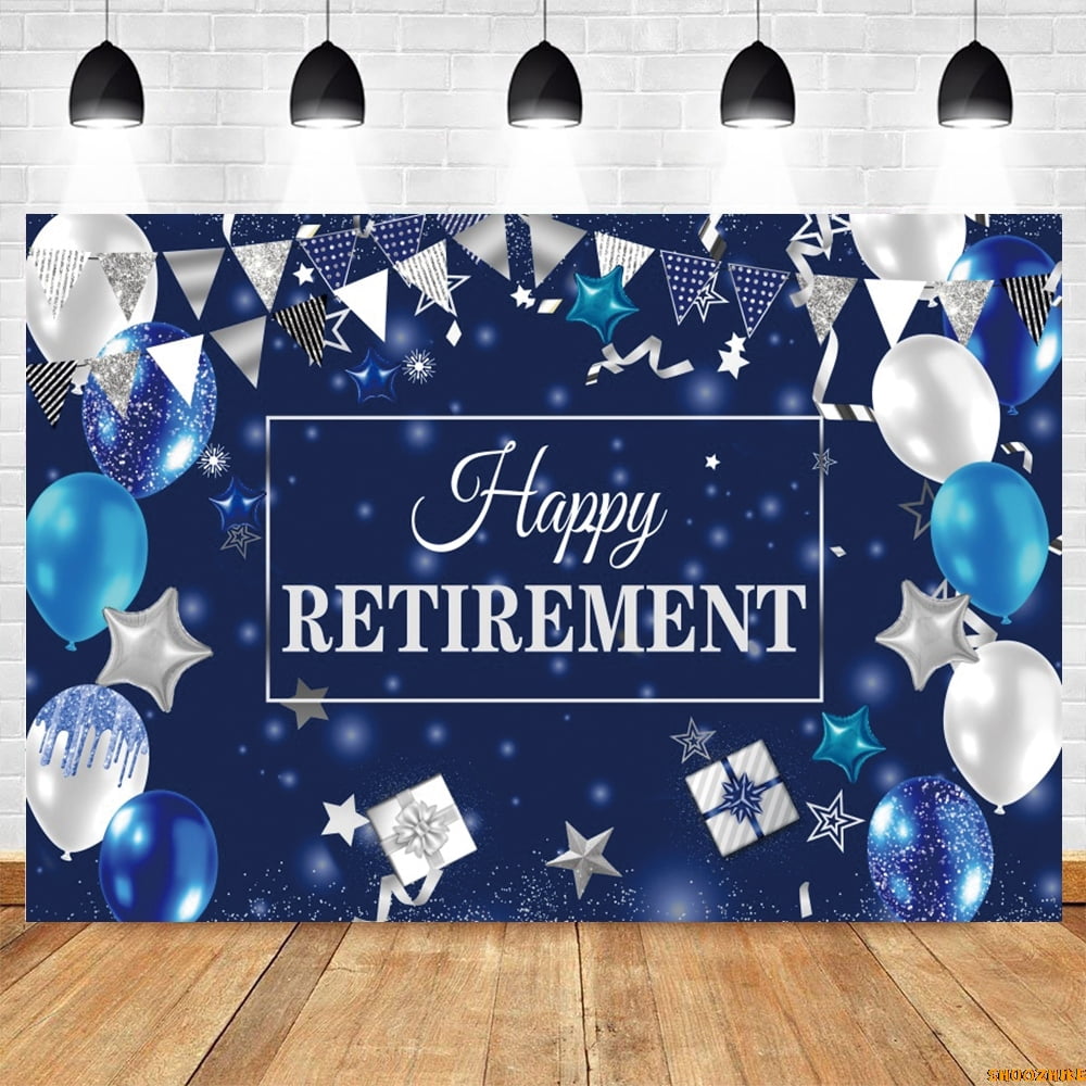 Happy Retiremt Backdrop Blue Gold Glitter Balloons Adult Portrait ...
