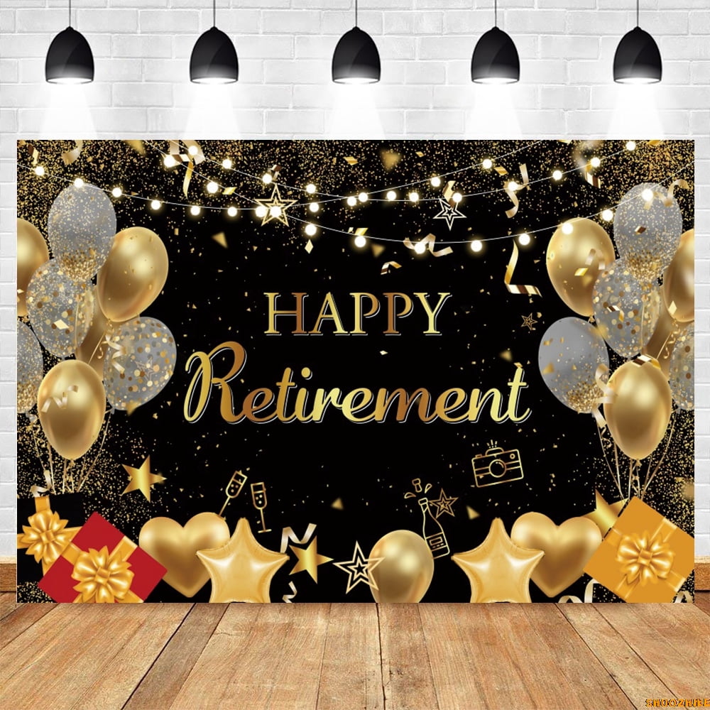 Happy Retiremt Party Backdrop Congrats Retire Glitter Balloon Cheers ...