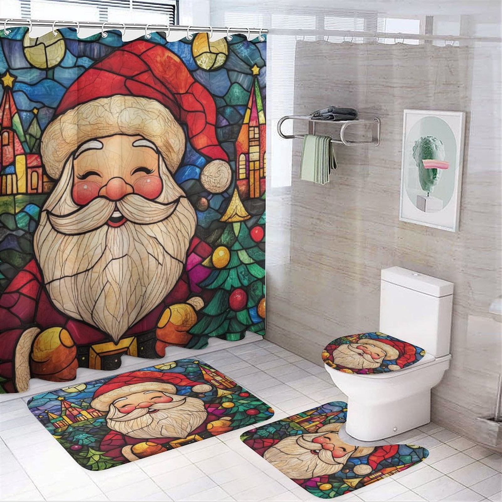 Happy Santa Claus 4 Piece Decor Shower Curtains Sets Bathroom Shower ...
