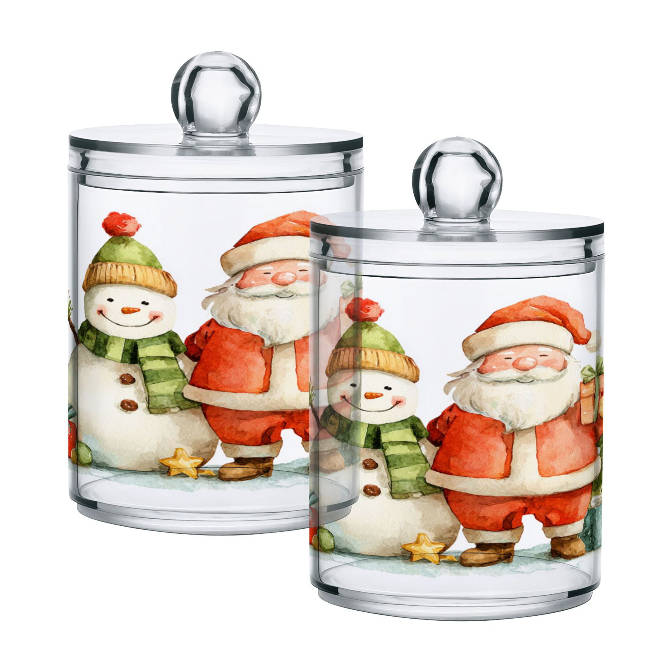 Happy Santa Claus and Cute Snowman Christmas Translucent Plastic Cans ...