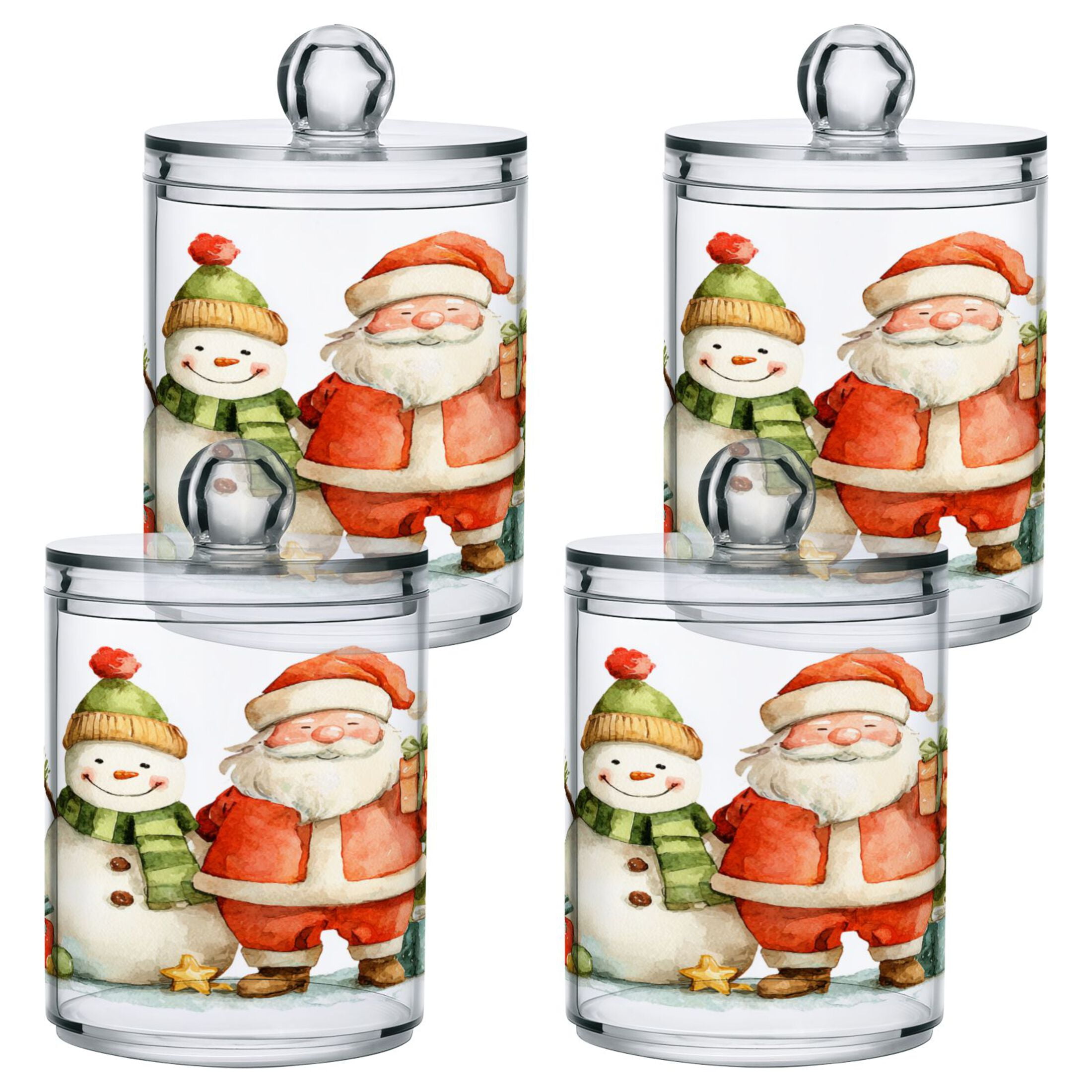 Happy Santa Claus and Cute Snowman Christmas Translucent Plastic Cans ...