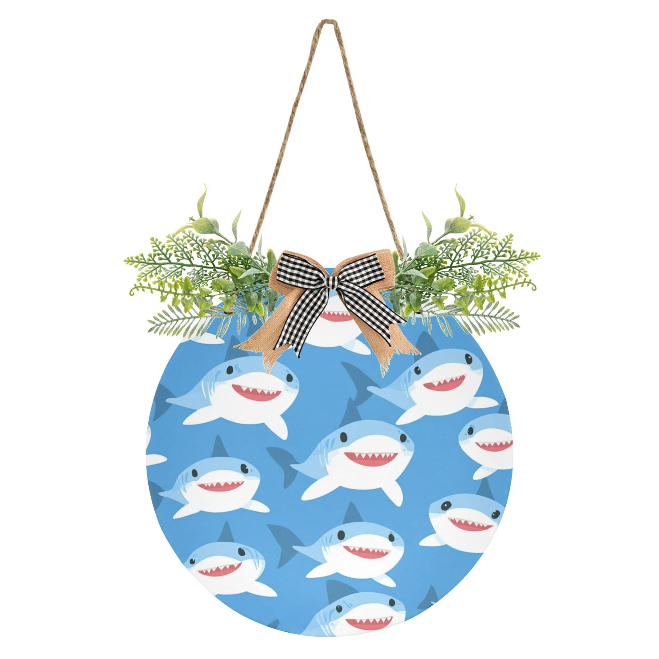 Happy Sharks on Blue Front Door Porch Decoration Hanging Sign with ...