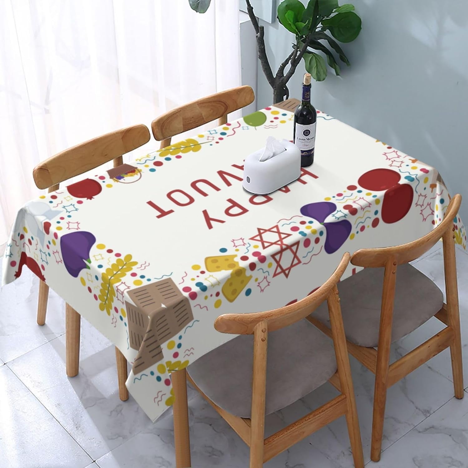 Happy Shavuot Jewish Festival Tablecloths Washable Rectangle Table ...
