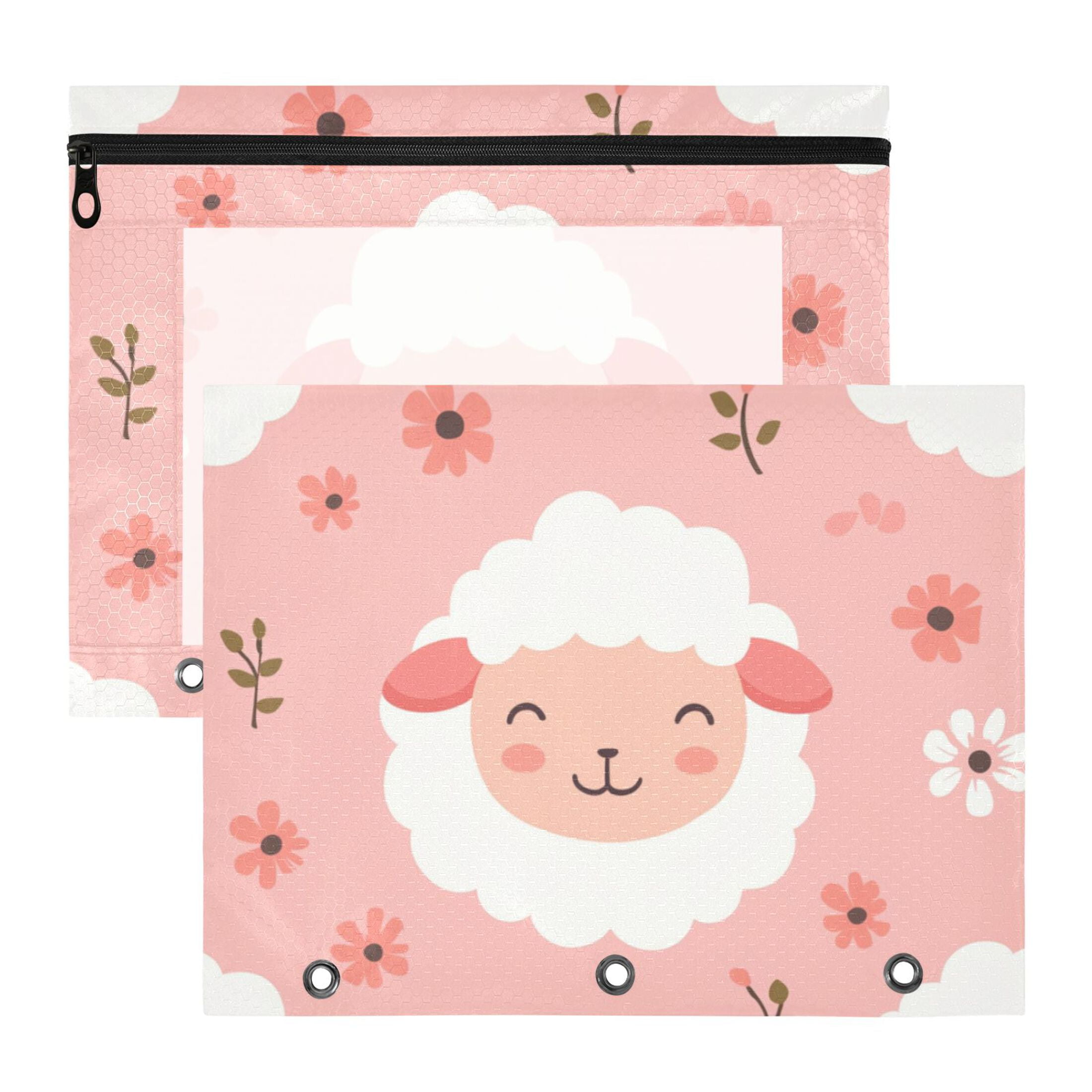Happy Sheep Faces Little Florals Leaves 3-Ring Binder Pouches A4 Size ...