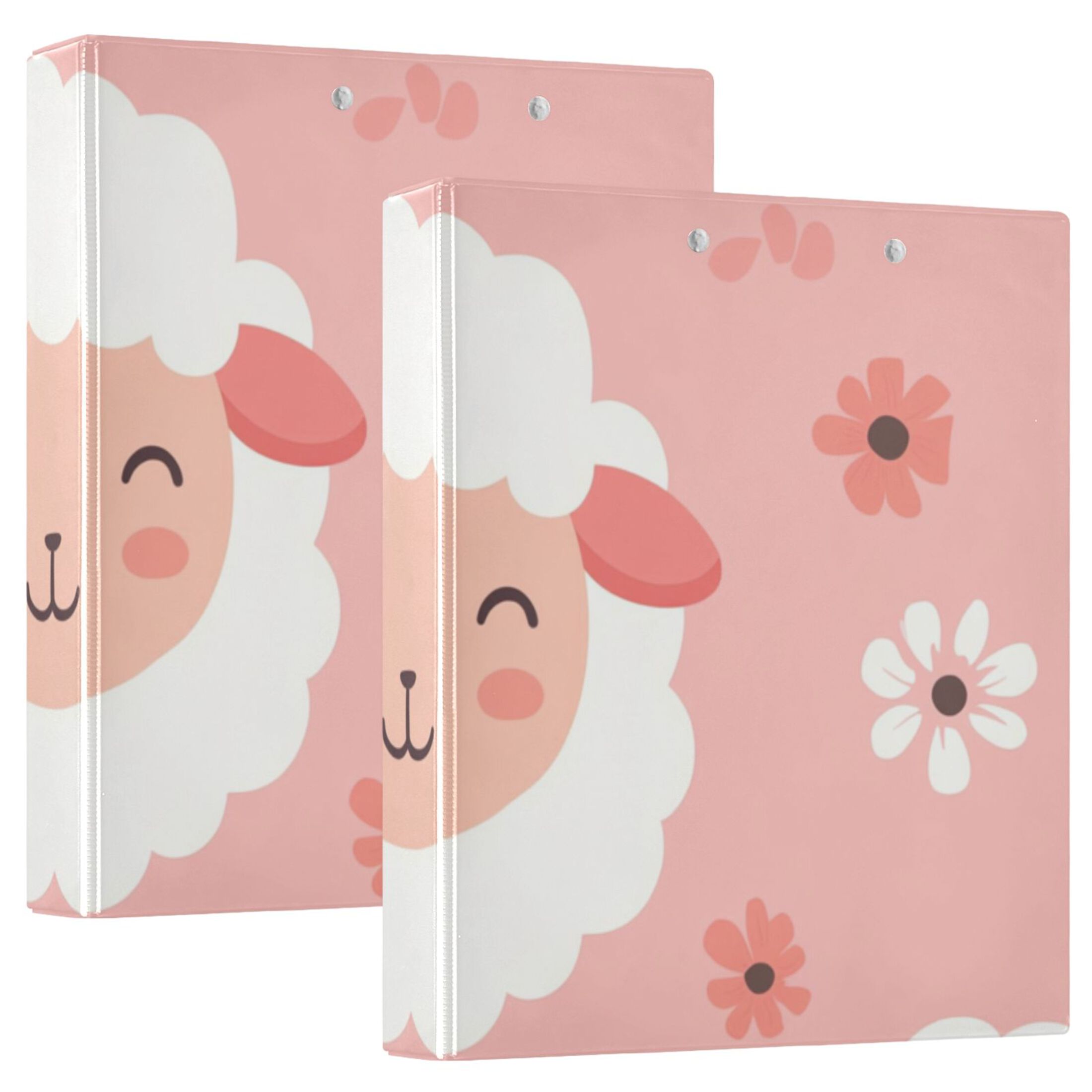 Happy Sheep Faces Little Florals Leaves Round Ring Binder 3 Rings 1.5 ...