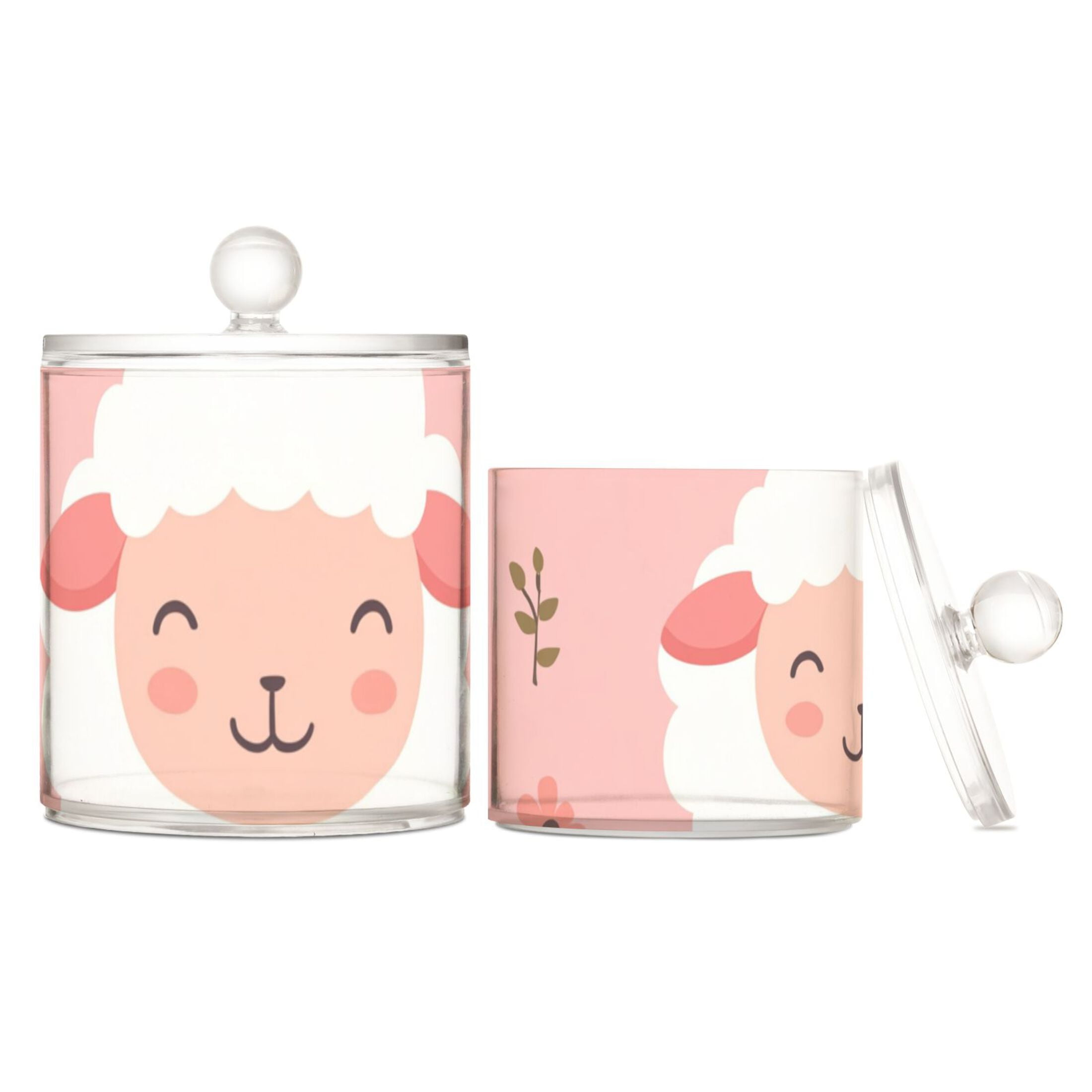 Happy Sheep Faces Little Florals Leaves Translucent Plastic Cans ...