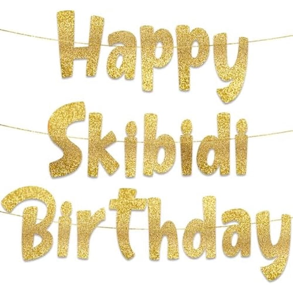 Happy Skibidi Birthday Gold Glitter Banner - Gen Z Slag - Funny Zoomer ...