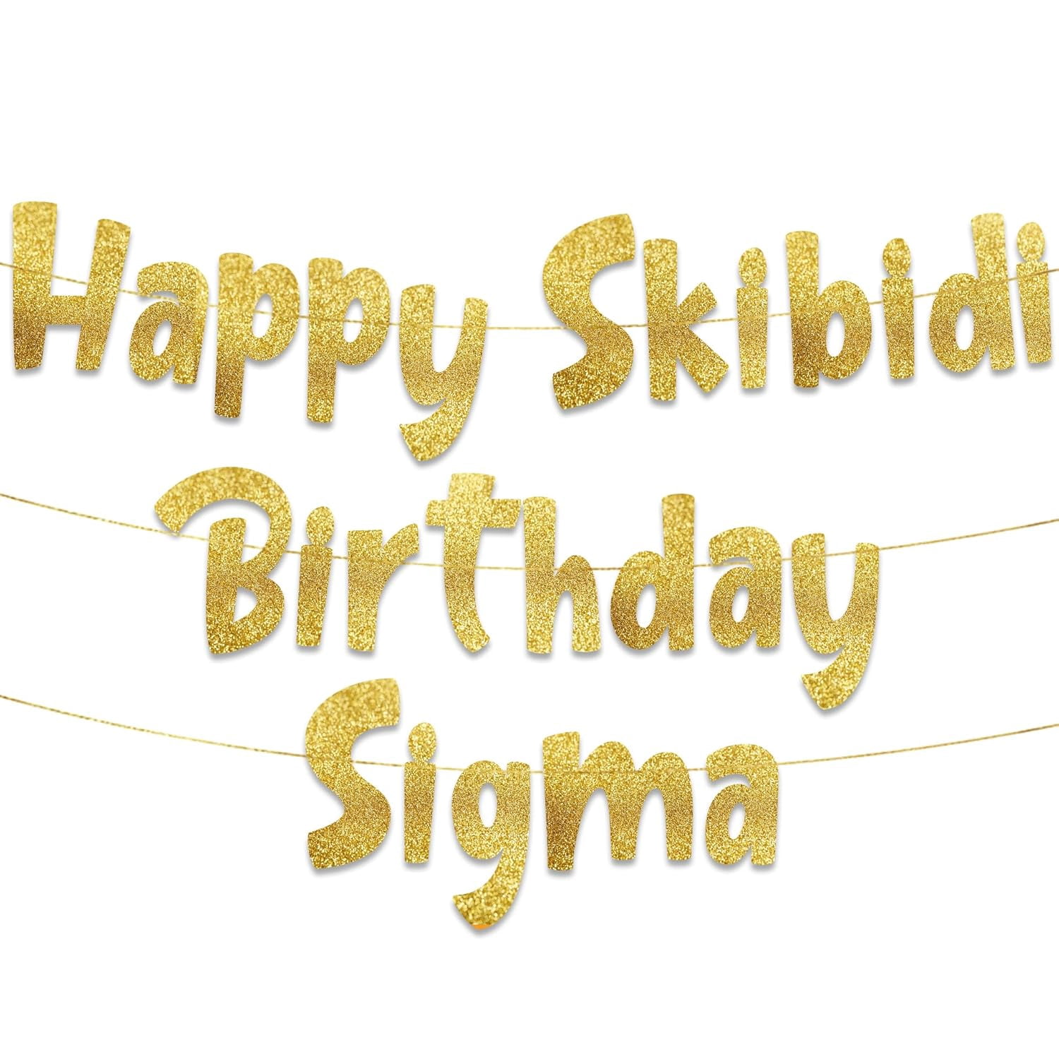 Happy Skibidi Birthday Sigma Gold Glitter Banner - Gen Z Slag - Funny ...