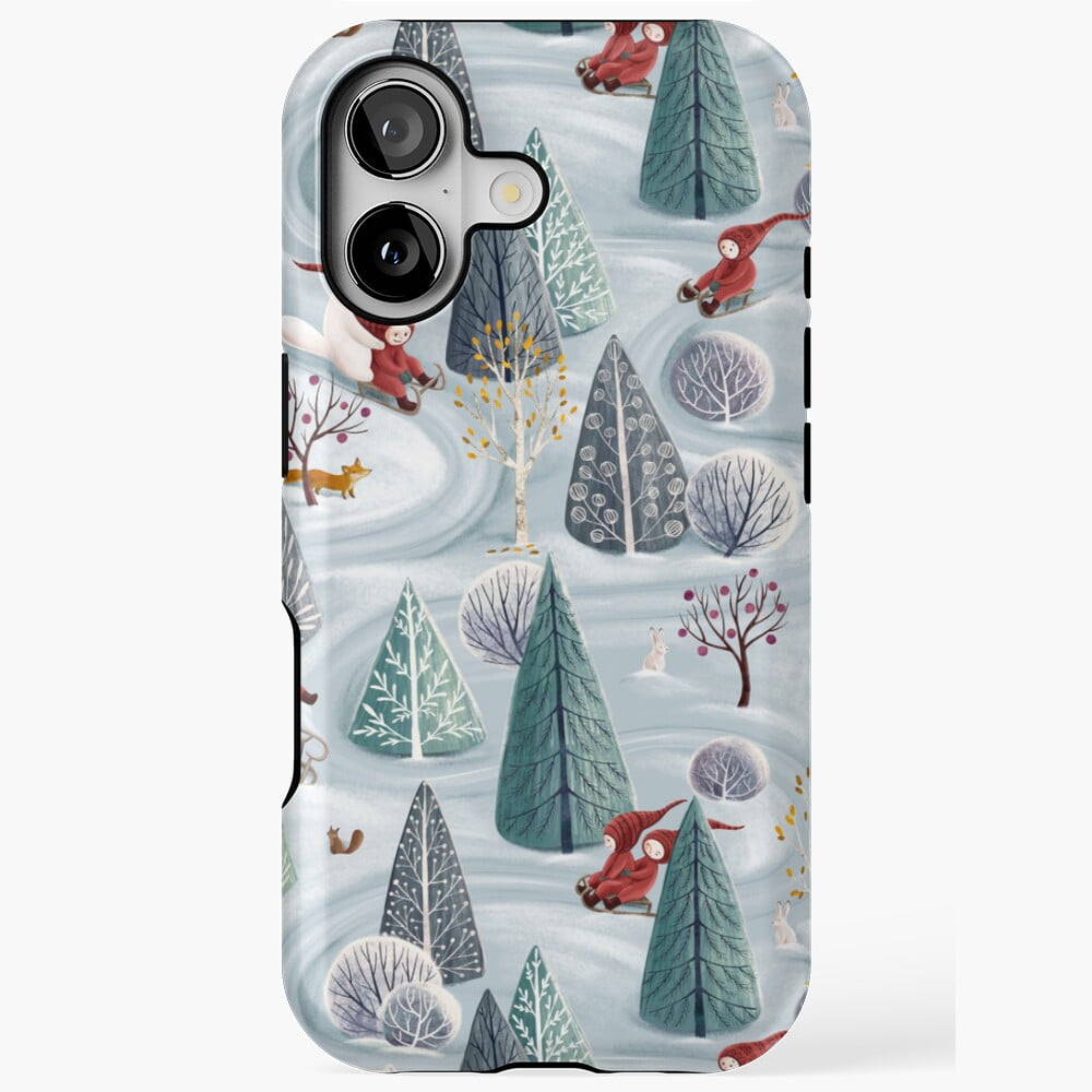 Happy Sledding Winter Scene Phone Case with iPhone 17 to 11 Pro Max ...