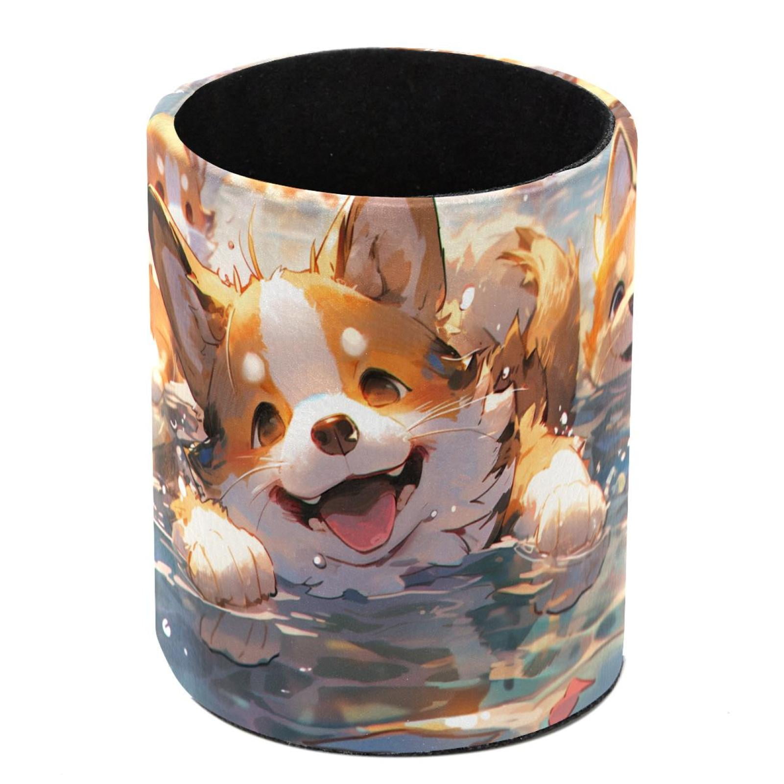 Happy Smiling corgi PVC Leather Circular Pen Holder for Desk Organizer ...