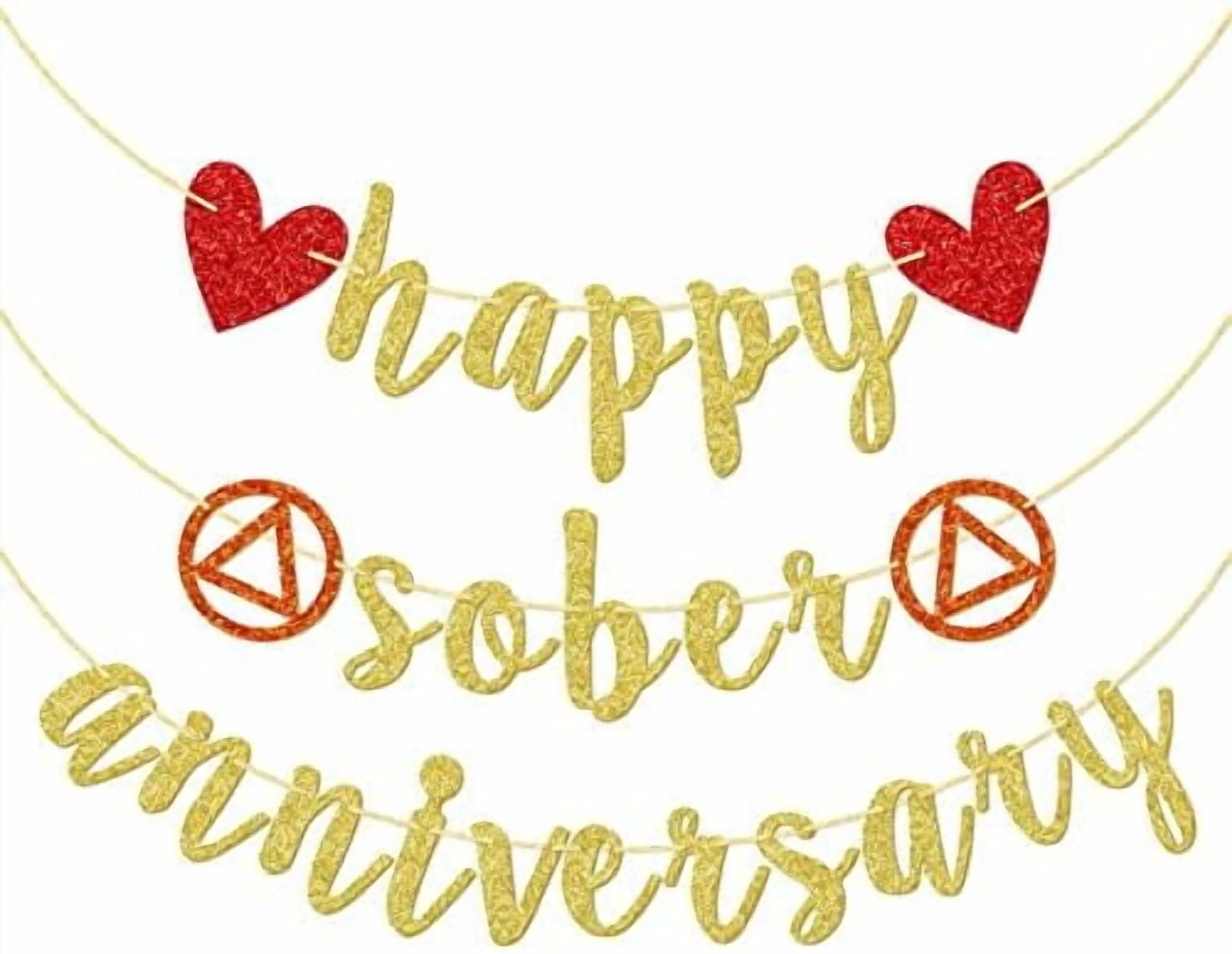 Happy Sober Anniversary Banner, AA Symbol, Glitter, 5" x 50", Sobriety ...