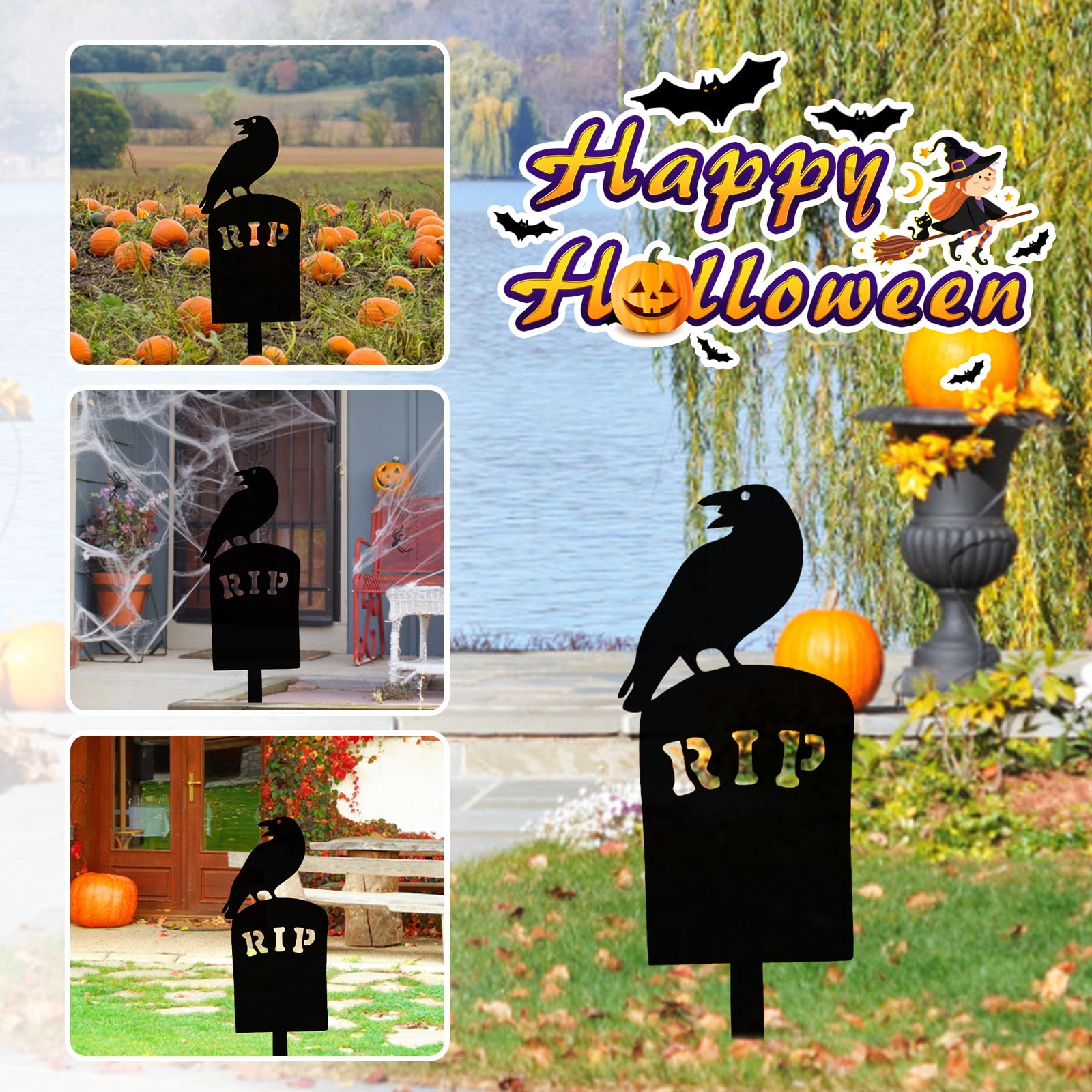 Happy Spooky Rave On Grave Metal Black Yard Art Decoration - Walmart.com