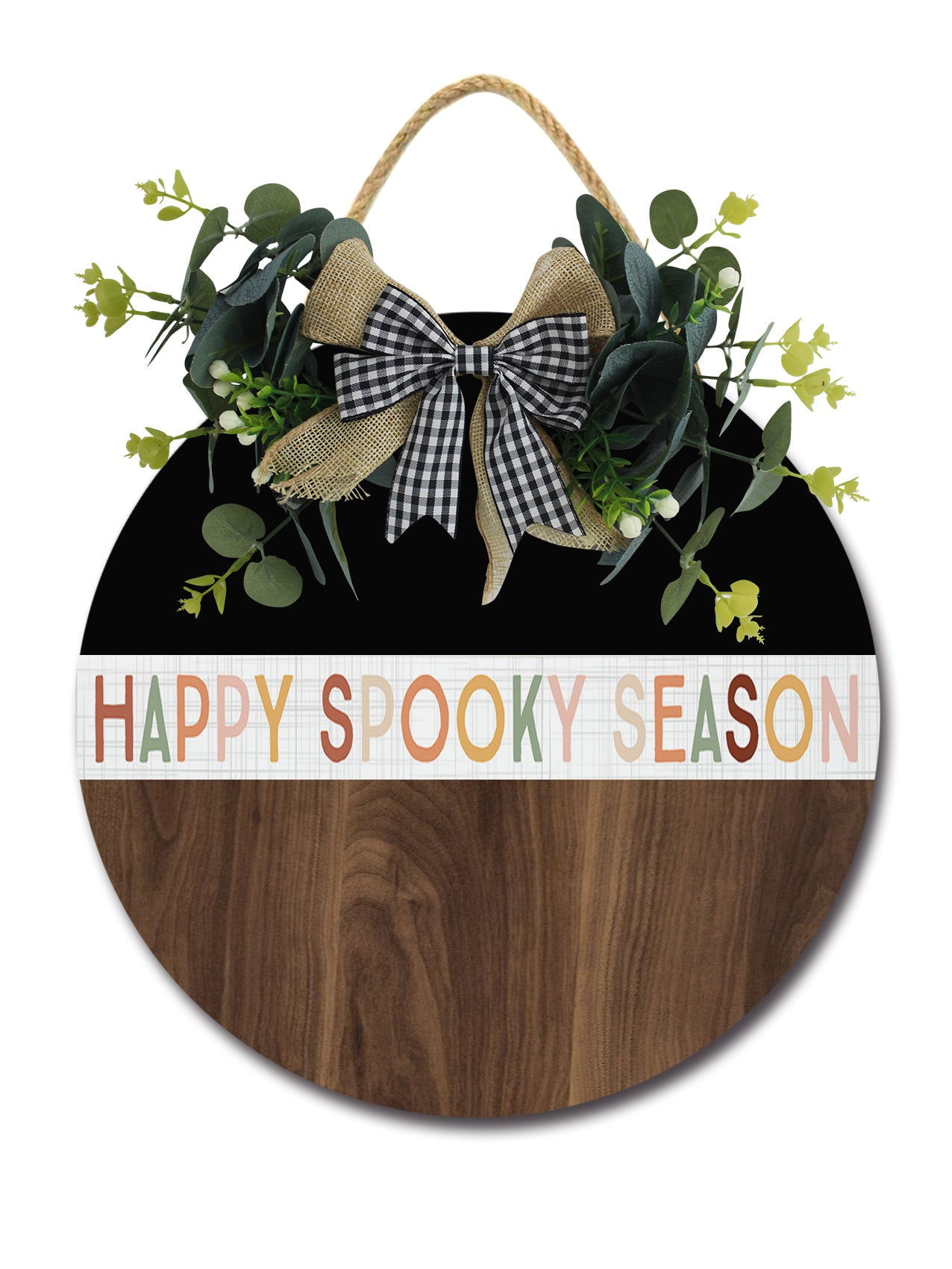 Happy Spooky Season Wooden Front Door Sign Rustic Round Wreath Wall ...