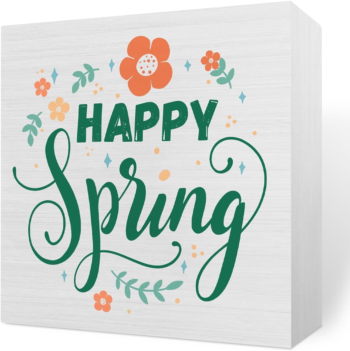 Happy Spring Floral Desk Decor Rustic Home Office Desk Art Blocks ...