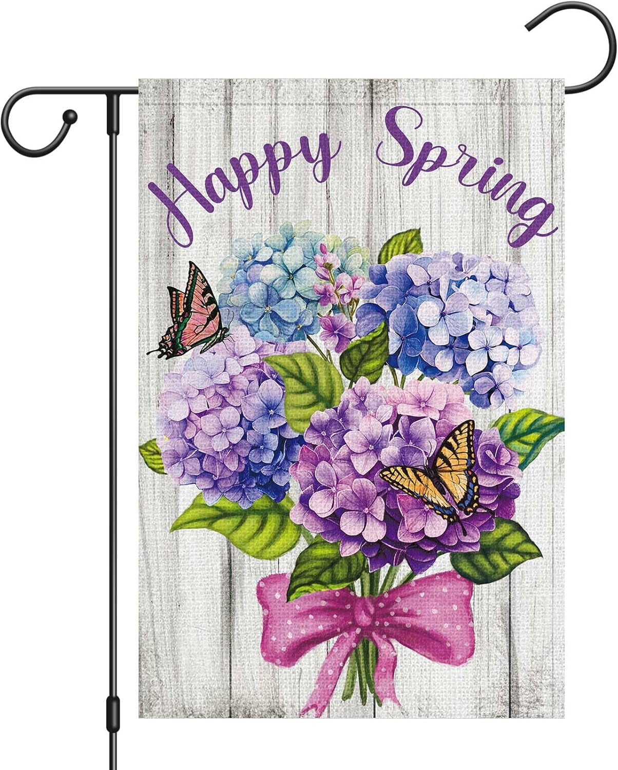 Happy Spring Garden Flag 12.5x18 Inch Double Sided Burlap, Hydrangea ...