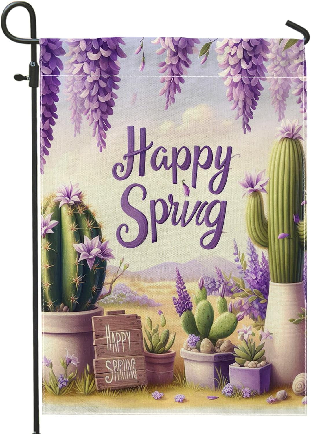 Happy Spring Garden Flag Wisteria Lavender Cactus Flower Plants Desert ...