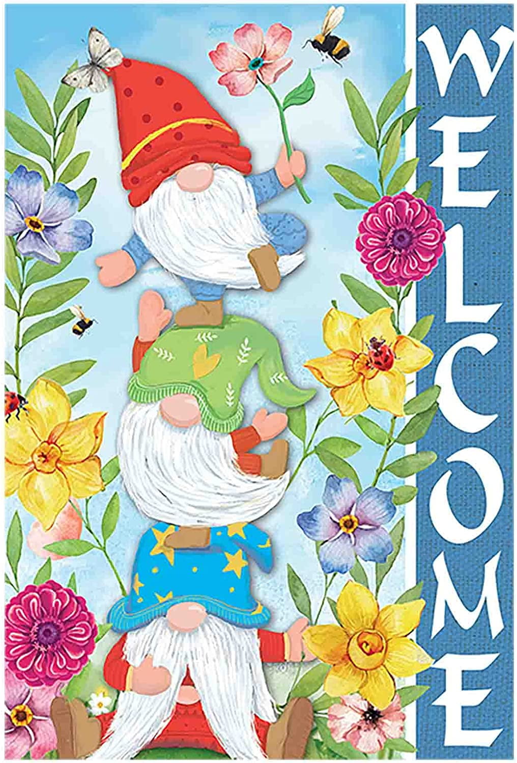Happy Spring Gnome Garden Flag Yard Lawn Daisy Flower Farmhouse Outside ...