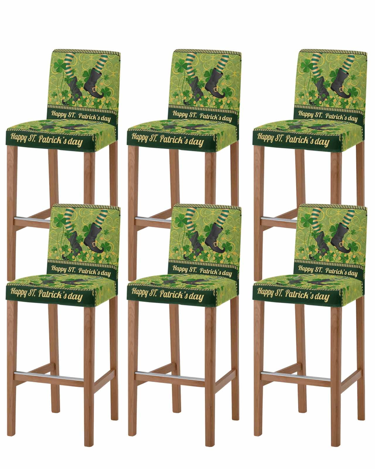 Happy St. Patrick's Bar Stool Covers Set of 6, Green Shamrock Shoots ...