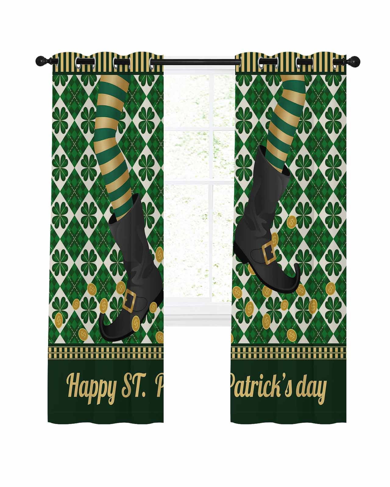 Happy St. Patrick's Blackout Curtains 54 Inches Length, Cute Legs Coin ...