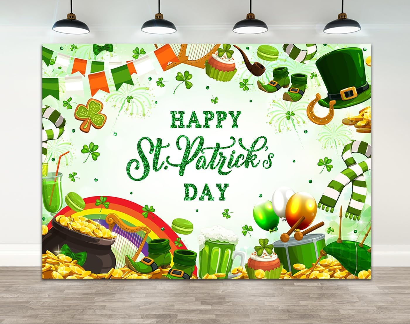 Happy St. Patrick’s Day Backdrop Green Clover Lucky Irish Shamrock ...