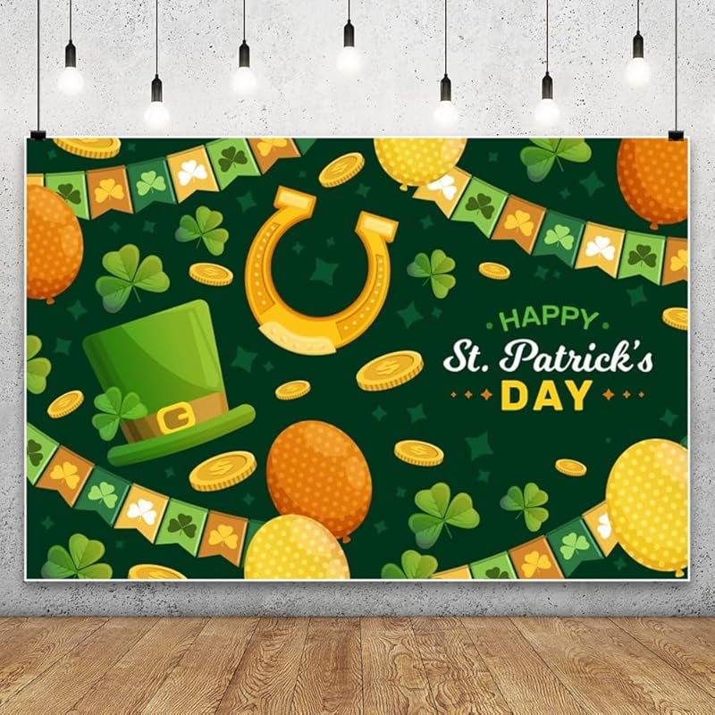 Happy St. Patrick’s Day Backdrop Green Lucky Irish Shamrock Hat Gold ...