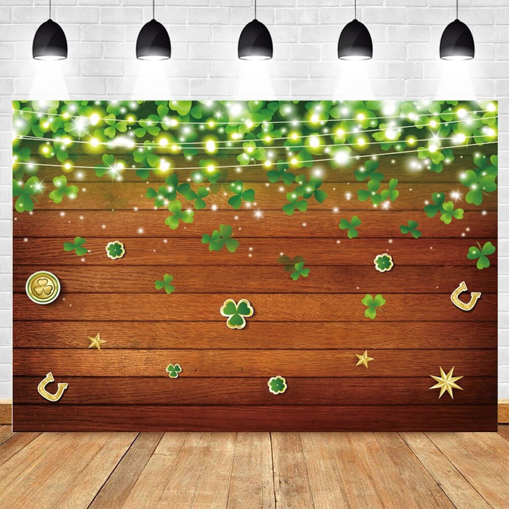 Happy St. Patrick's Day Backdrop Irish Lucky Shamrock Wooden Kids ...
