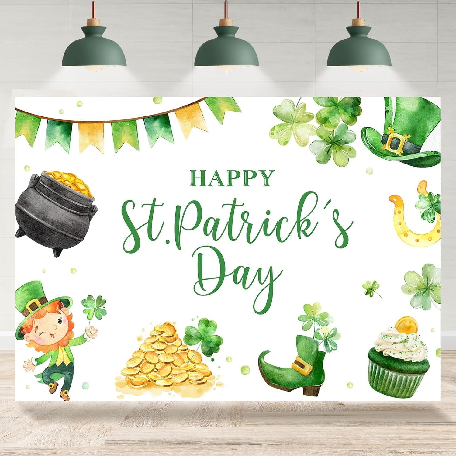 Happy St. Patrick's Day Backdrop Lucky Irish Green Shamrock Gold Coin ...