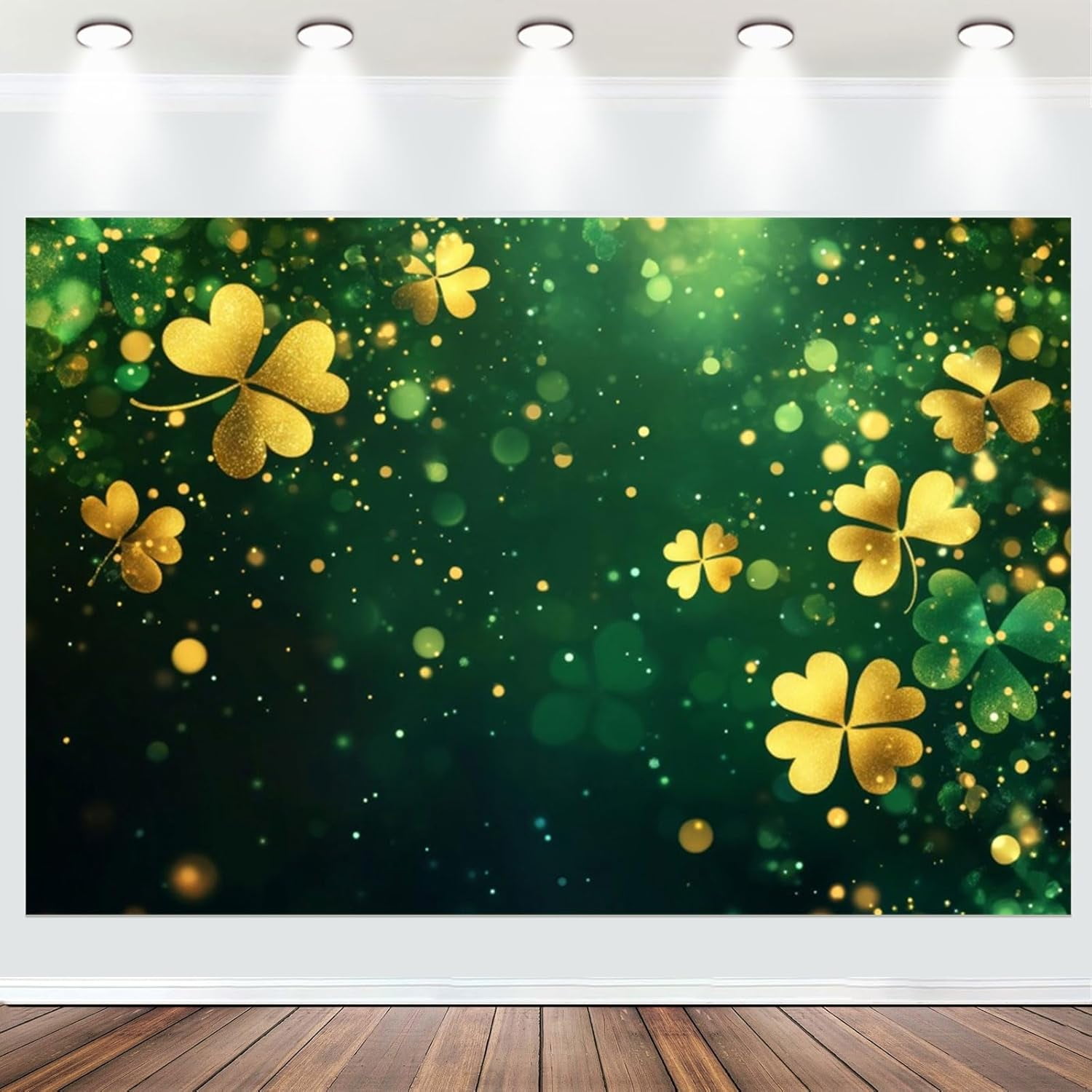 Happy St. Patrick's Day Backdrop for Photography Gold Shamrock ...