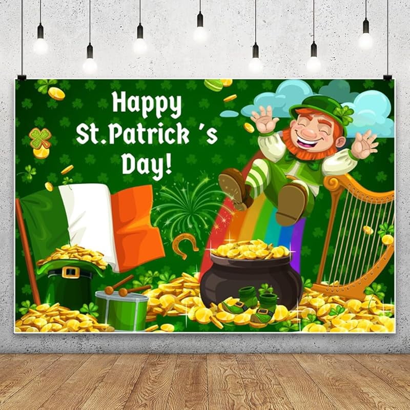 Happy St. Patrick’s Day Backdrop Pot of Gold Coins Green Lucky Irish ...