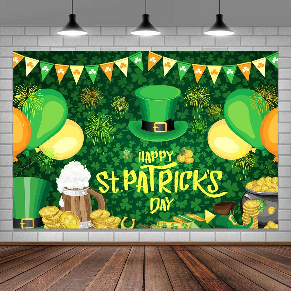 Happy St. Patrick’s Day Banner Backdrop Decorations,Green Shamrock ...