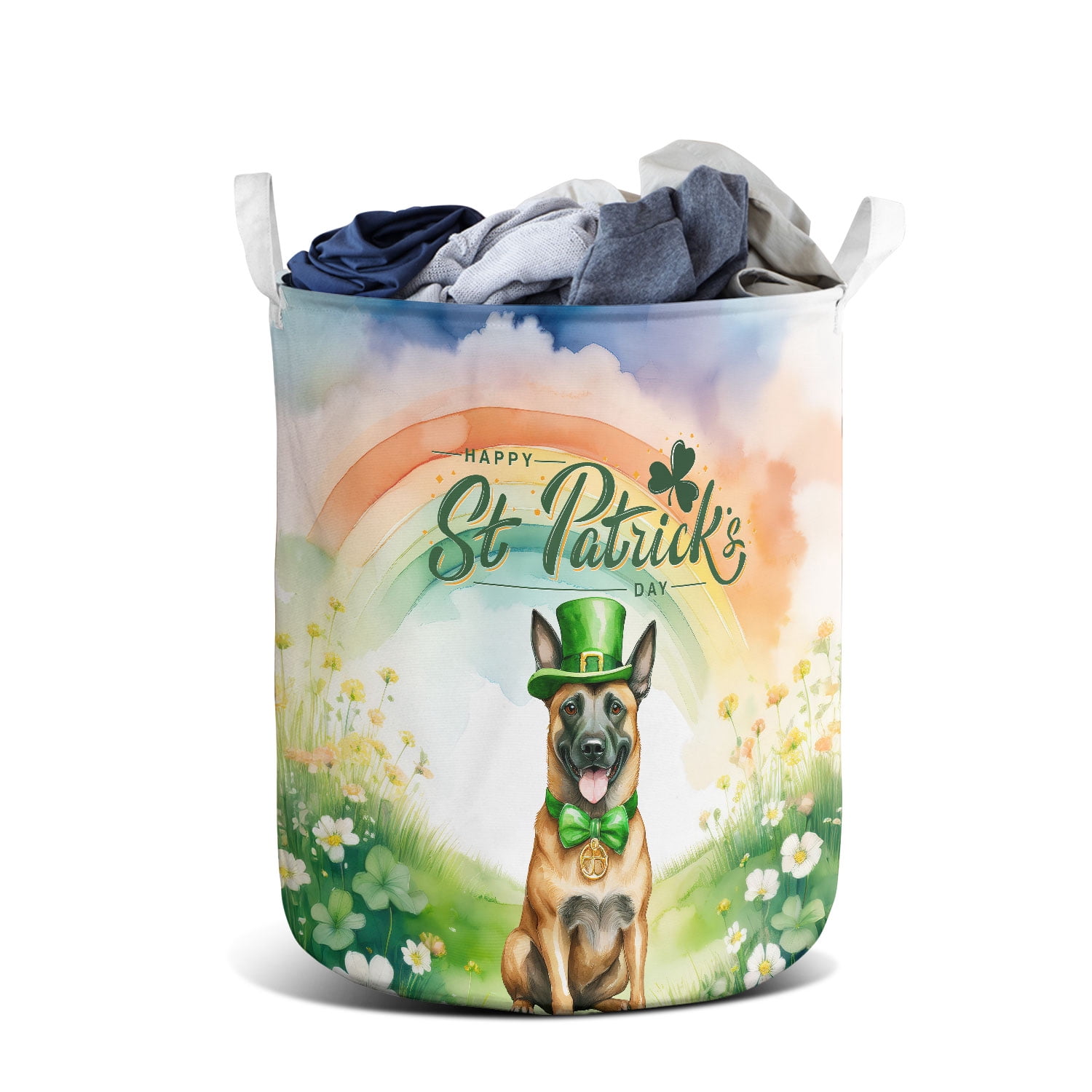 Happy St. Patrick’s Day Belgian Malinois with Green Hat Shamrocks ...