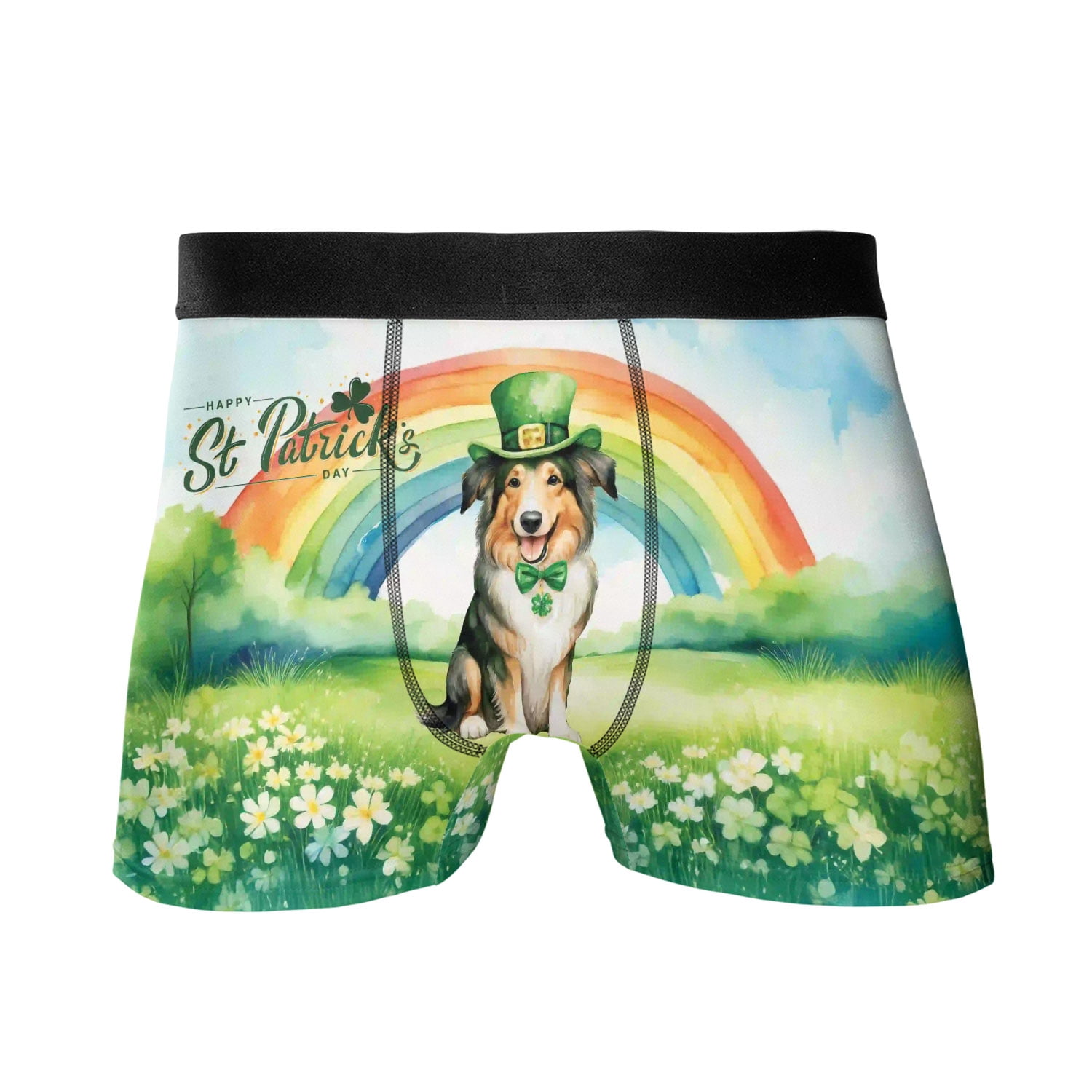 Happy St. Patrick’s Day Collie with Green Hat Shamrocks Rainbow All ...