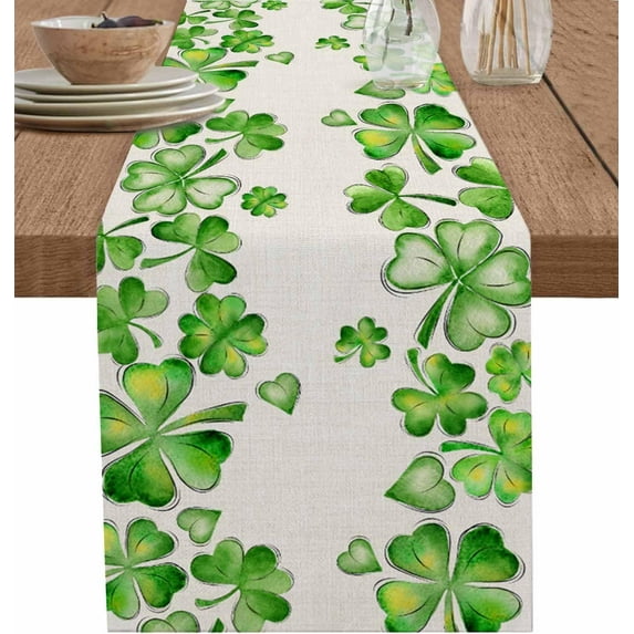 Happy St. Patrick''s Day Cotton Linen Table Runner Dresser Scarves ...