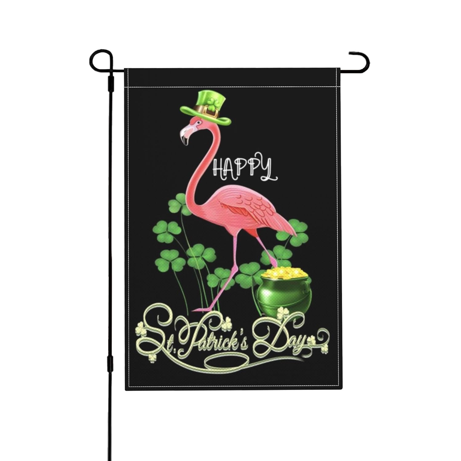 Happy St. Patrick's Day Flamingo And Four Leaf Clover Garden Flag ...