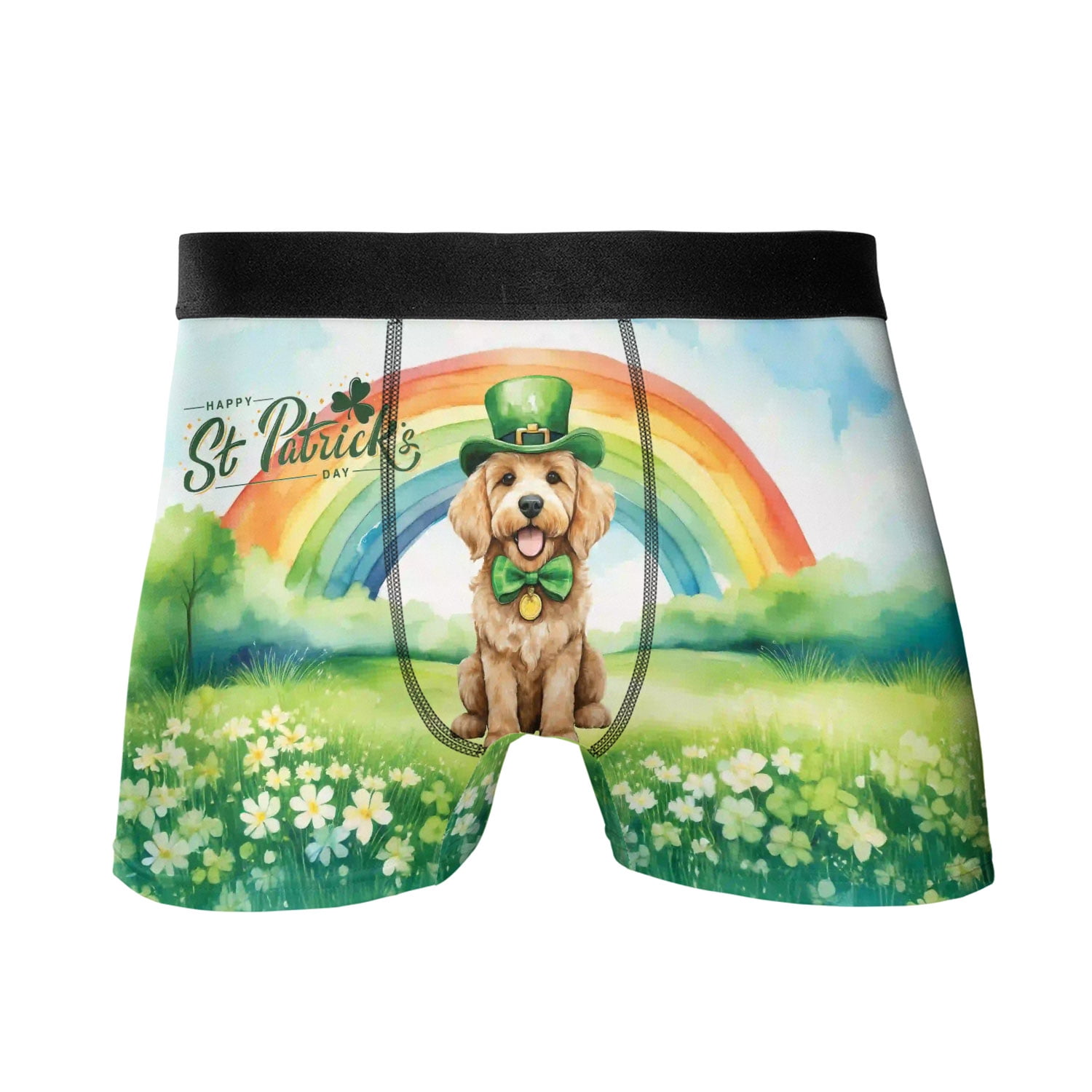 Happy St. Patrick’s Day Goldendoodle with Green Hat Shamrocks Rainbow All Over Print Boxer ...