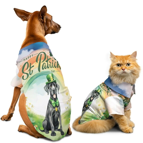 Happy St. Patrick’s Day Great Dane with Green Hat Shamrocks Rainbow Hawaiian Summer Shirt for ...