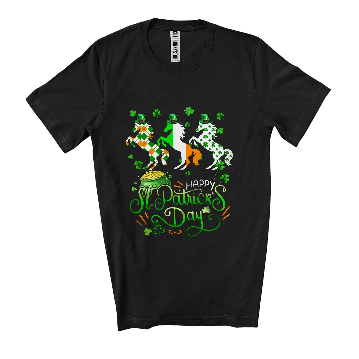 Happy St. Patrick's Day; Humorous Three Ireland Flag Horse Farm Farmer ...