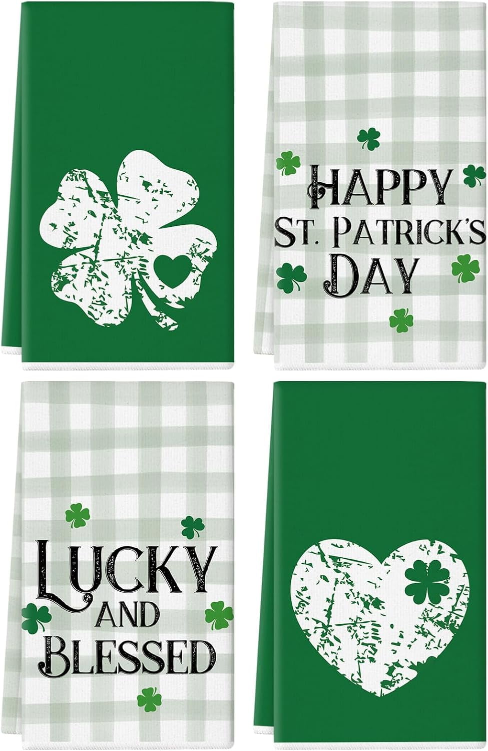 Happy St. Patrick''s Day Kitchen Towels Set of 4 Shamrock Luck and ...