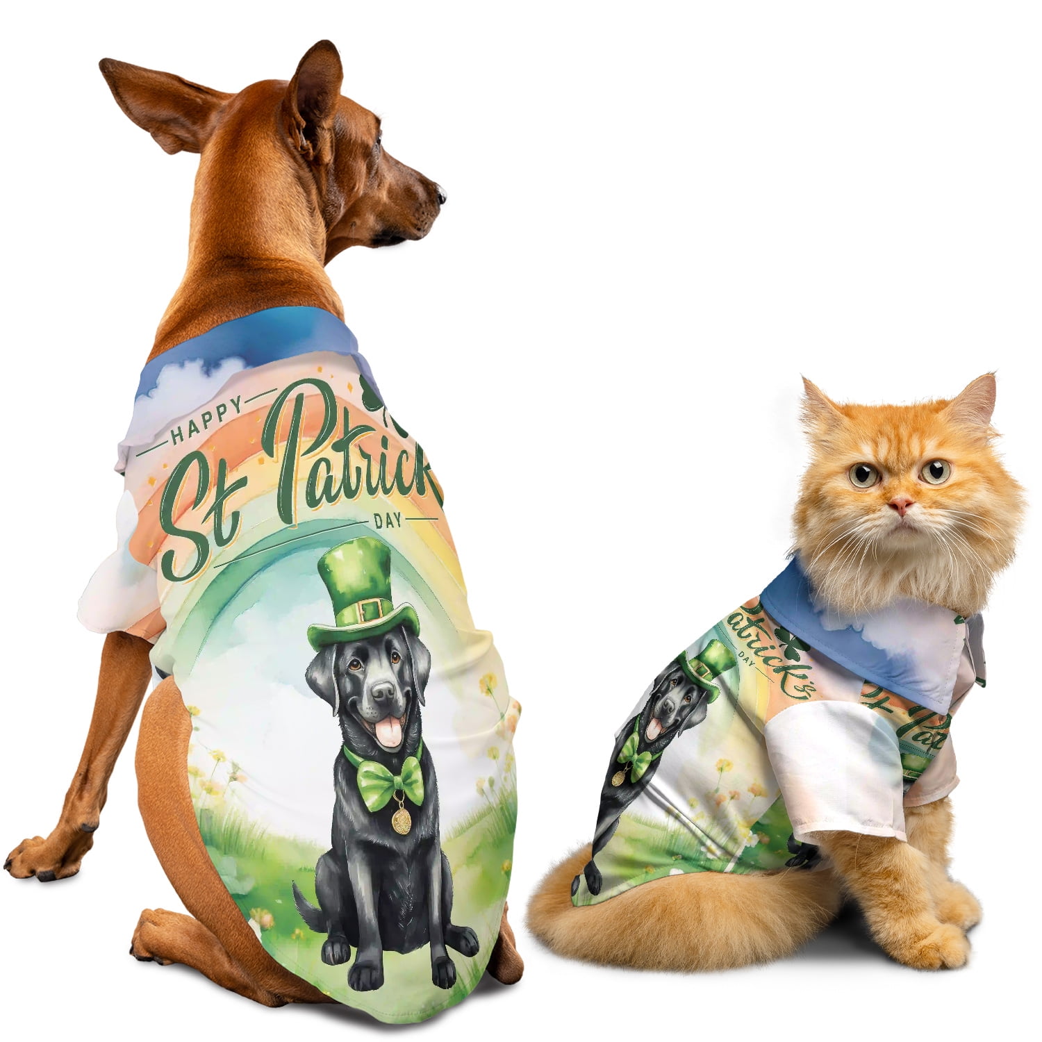 Happy St. Patrick’s Day Labrador Retriever with Green Hat Shamrocks Rainbow Hawaiian Summer ...