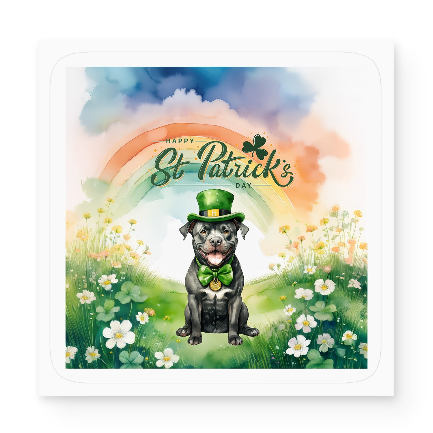 Happy St. Patrick’s Day Pitbull with Green Hat Shamrocks Rainbow Vinyl ...