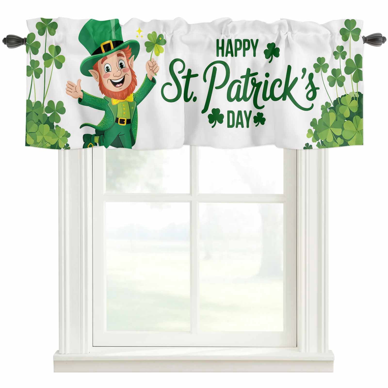 Happy St. Patrick's Day Rod Pocket Curtain Valance, Cartoon Green Elf ...