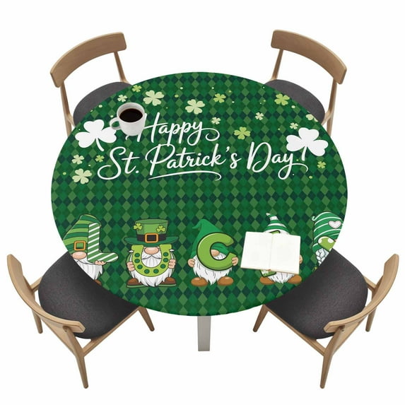 Happy St. Patrick's Day Round Fitted Tablecloth with Elastic Edge Cute ...