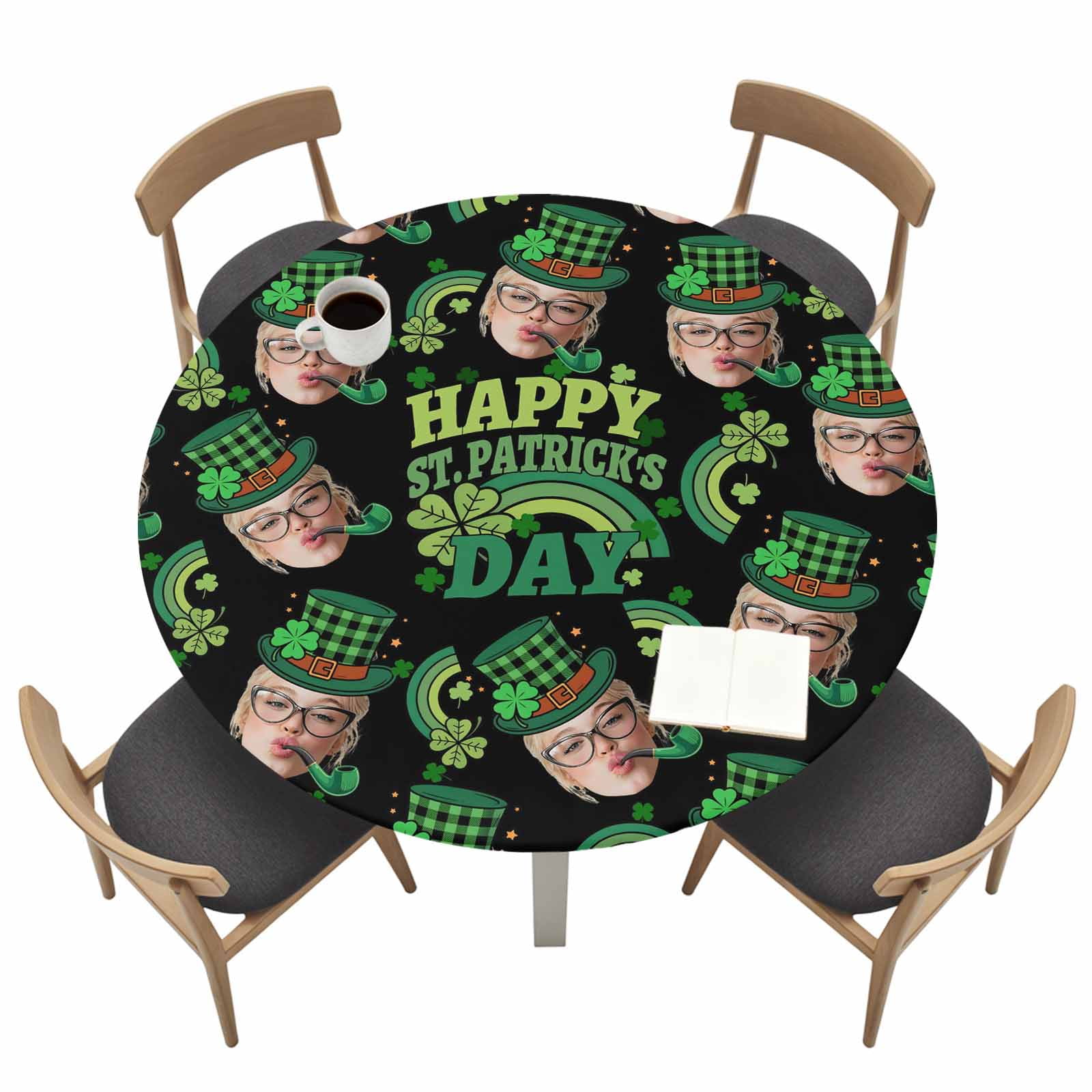 Happy St. Patrick's Day Round Fitted Tablecloth with Elastic Edge Funny ...