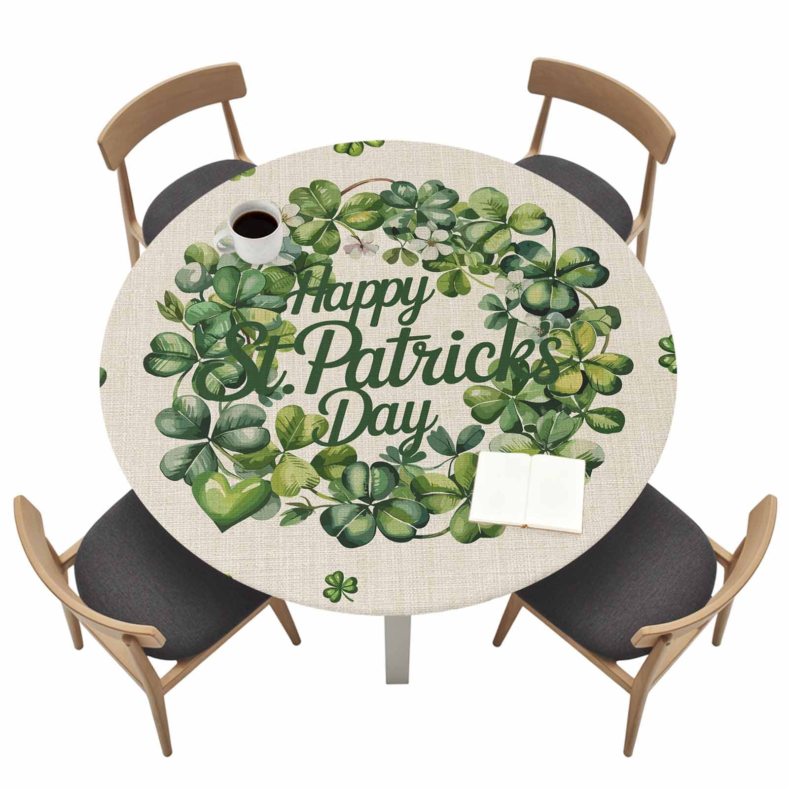 Happy St. Patrick's Day Round Fitted Tablecloth with Elastic Edge Green ...