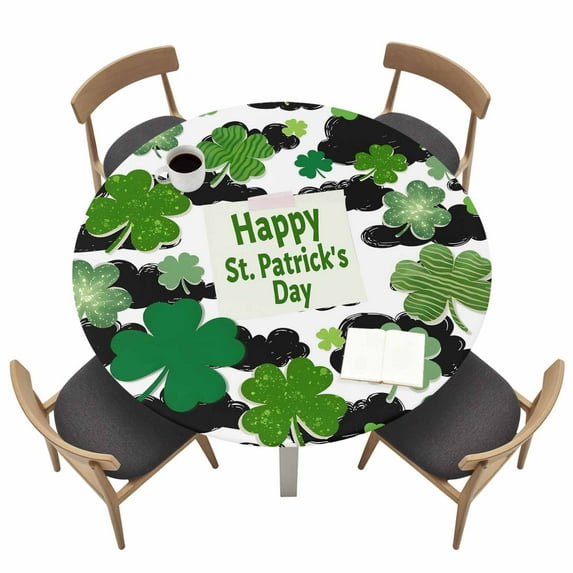 Happy St. Patrick's Day Round Fitted Tablecloth with Elastic Edge ...
