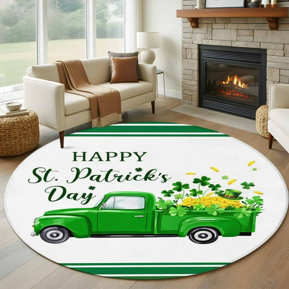 Happy St. Patrick's Day Round Rug 6ft Washable Circle Kitchen Rugs Non ...