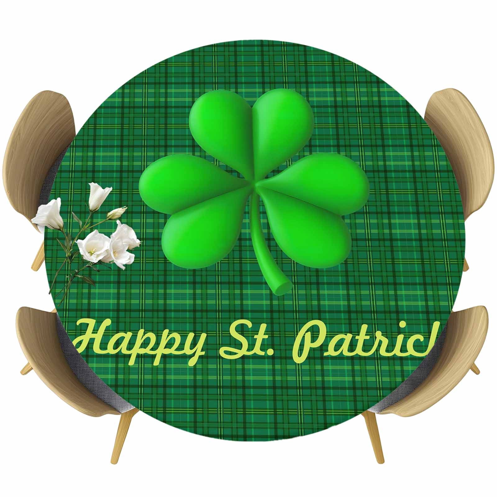 Happy St. Patrick's Day Round Tablecloth, Fitted Table Cover with ...