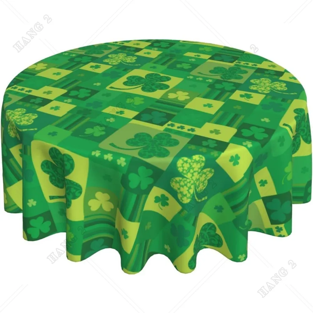 Happy St Patrick's Day Round Tablecloth Green Shamrock Leaves Lucky ...