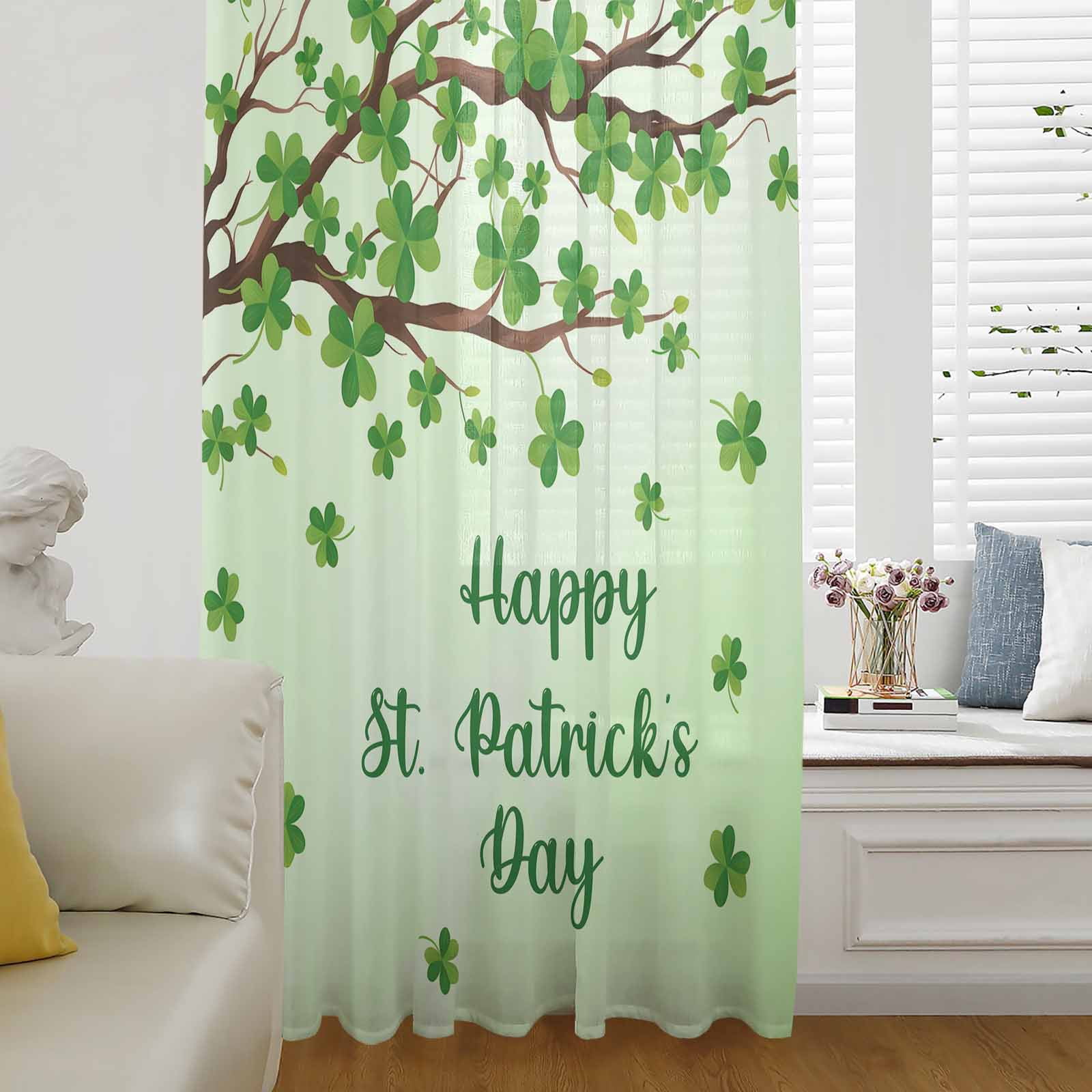 Happy St. Patrick's Day Semi Sheer Curtains Drapes for Living Room ...