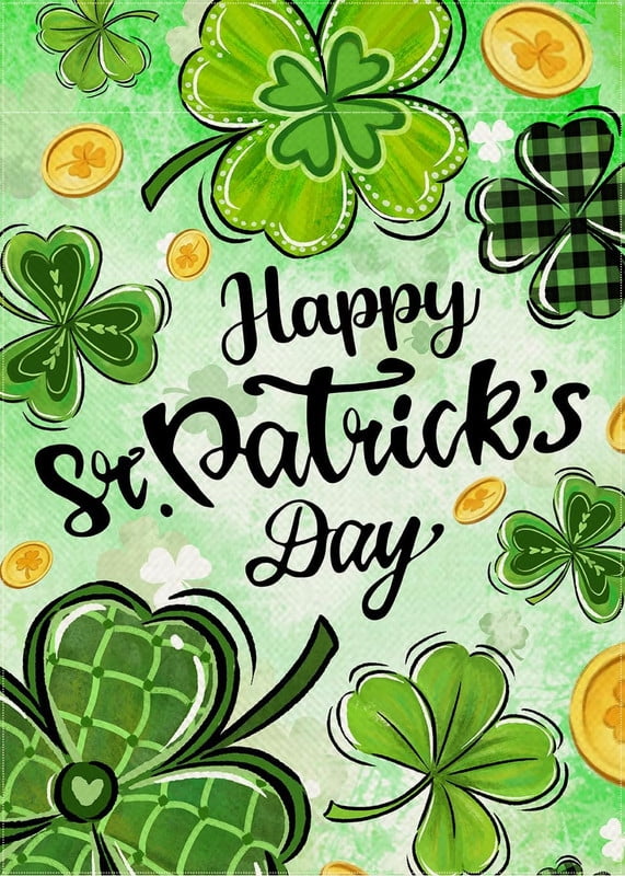 Happy St. Patrick's Day Shamrock Clover Decorative Garden Flag, Green ...